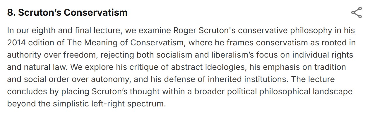 Modern Conservatism Roger Scruton Lecture 8 Of The Philosophy Of